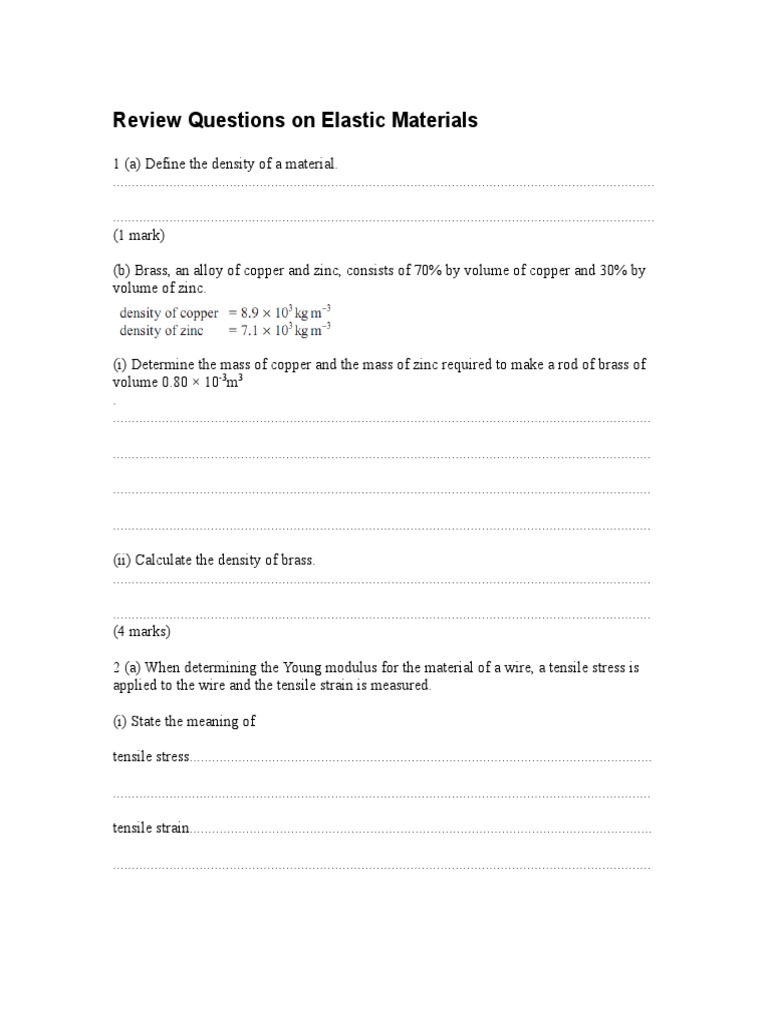 Questions On Elastic Materials2 | PDF | Young's Modulus | Elasticity ...