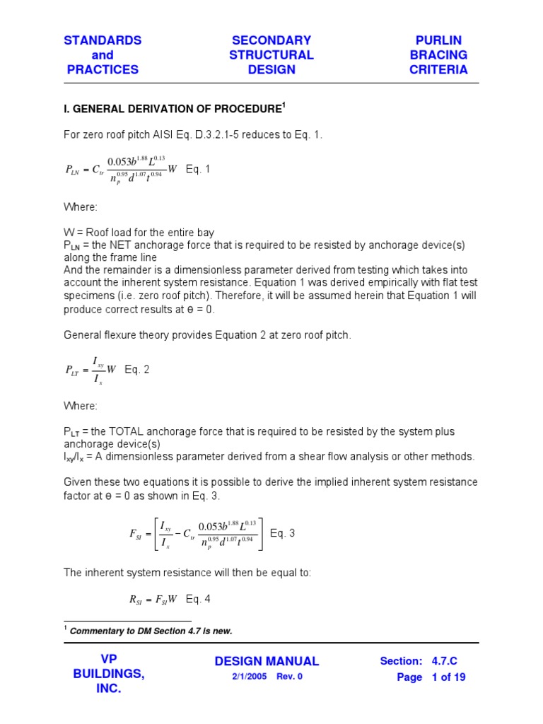 Purlin Bracing Criteria | PDF | Roof | Force