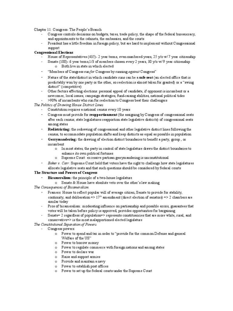 Chapter 11 Congress Notes | PDF | United States Congress | American ...