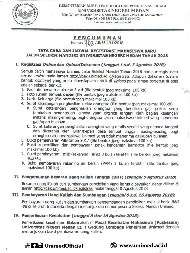 Tata Cara Registrasi Mahasiswa Baru Jalur Mandiri 2018 1 PDF | PDF