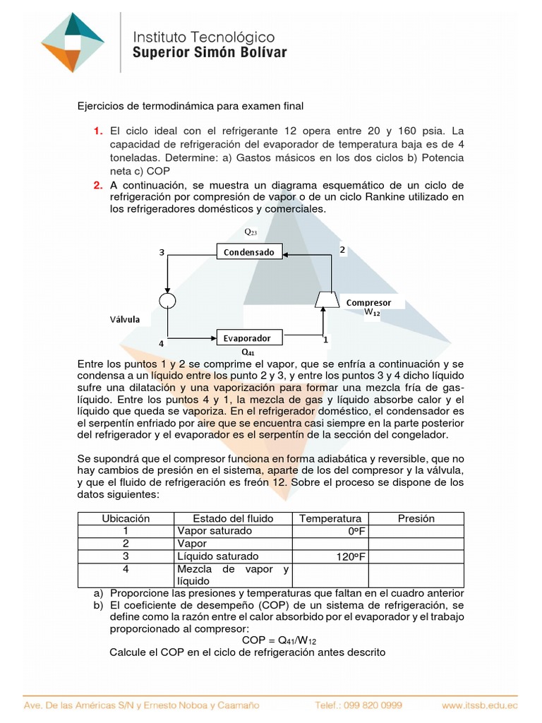 Ejercicios de Ciclo de Refrigeracion | Refrigeración | Ingeniería Termodinámica | Prueba ...