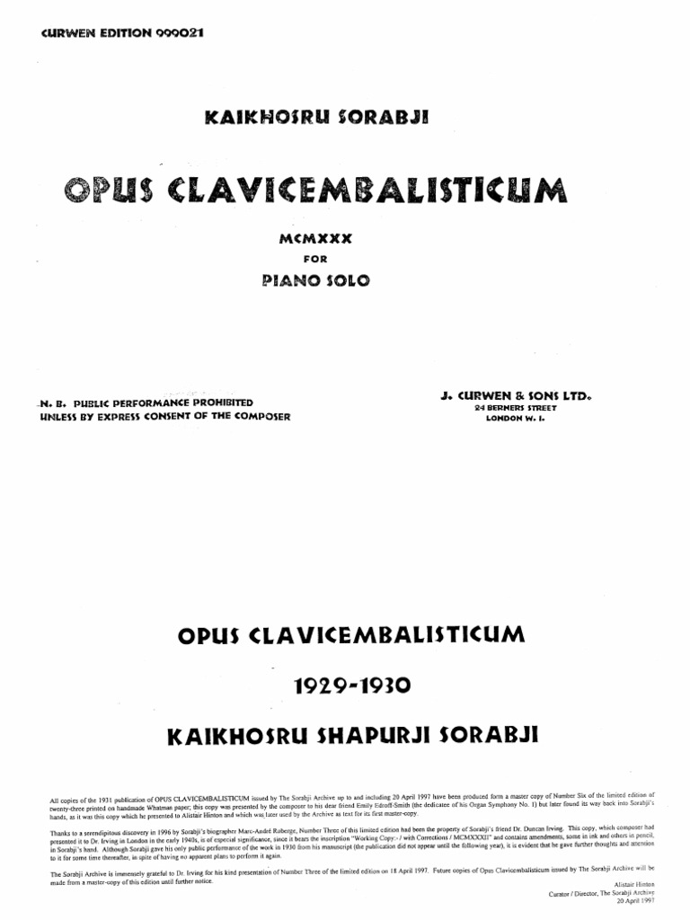 Sorabji Opus Clavicembalisticum | PDF