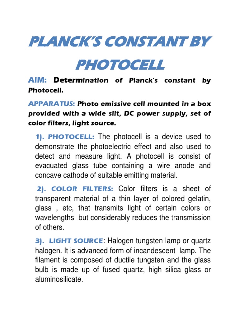 Determine Planck's Constant Using Photocell | PDF | Photoelectric Effect | Light