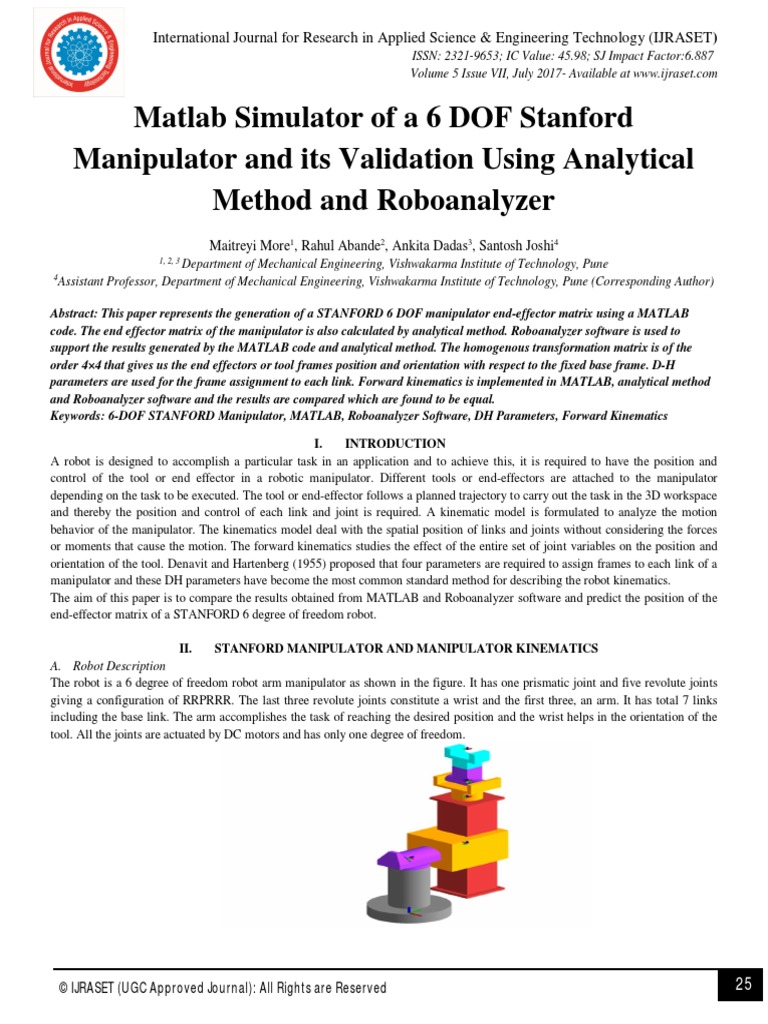 Matlab Simulator of A 6 DOF Stanford Manipulator and Its Validation ...