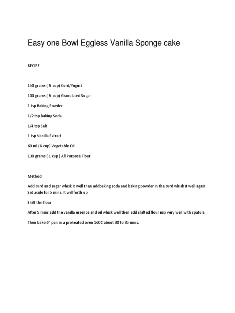Easy One Bowl Eggless Vanilla Sponge Cake | PDF