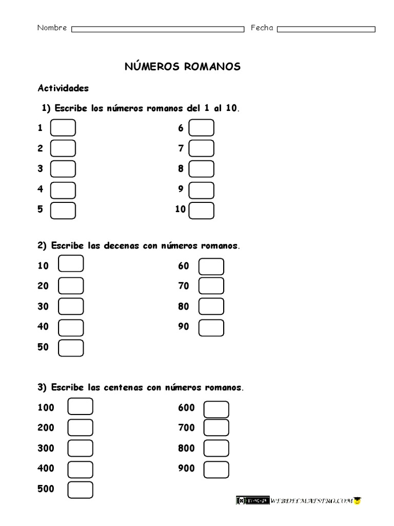Ejercicios de Números Romanos 4° Primaria | PDF