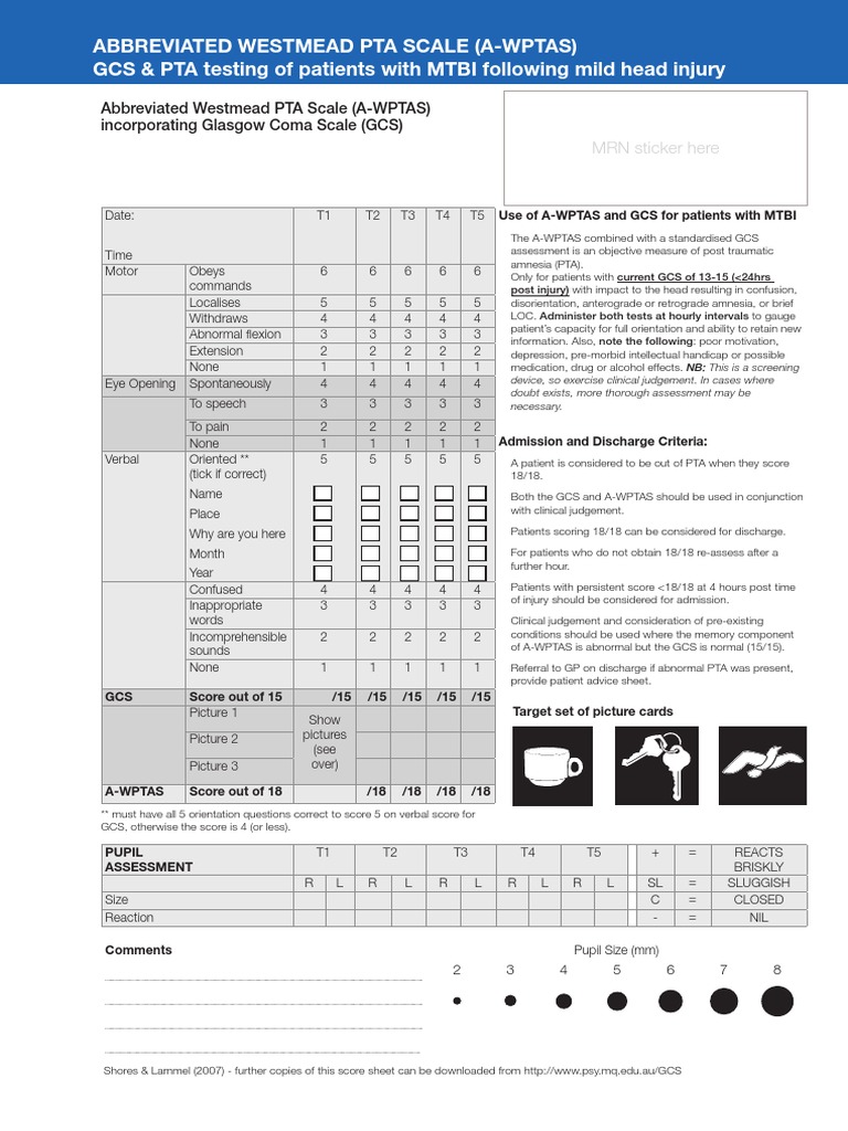A-WPTAS and GCS for PTA Assessment | PDF | Concussion | Coma