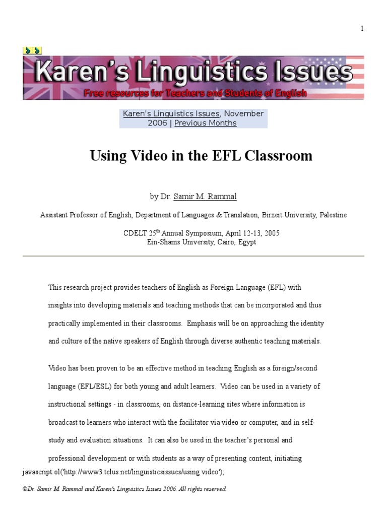 Using Video in The EFL Classroom | PDF | English As A Second Or Foreign ...