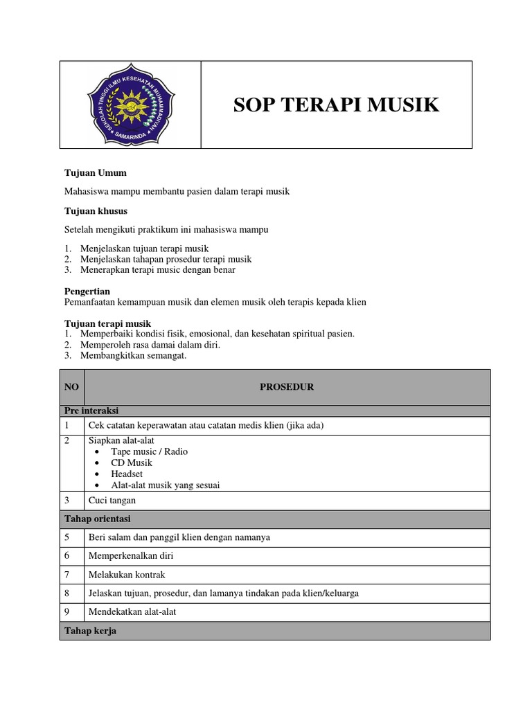 Sop Terapi Musik | PDF
