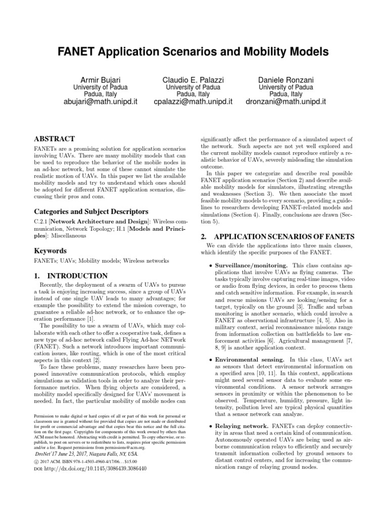 FANET Application Scenarios and Mobility Models - 2017 | Download Free ...