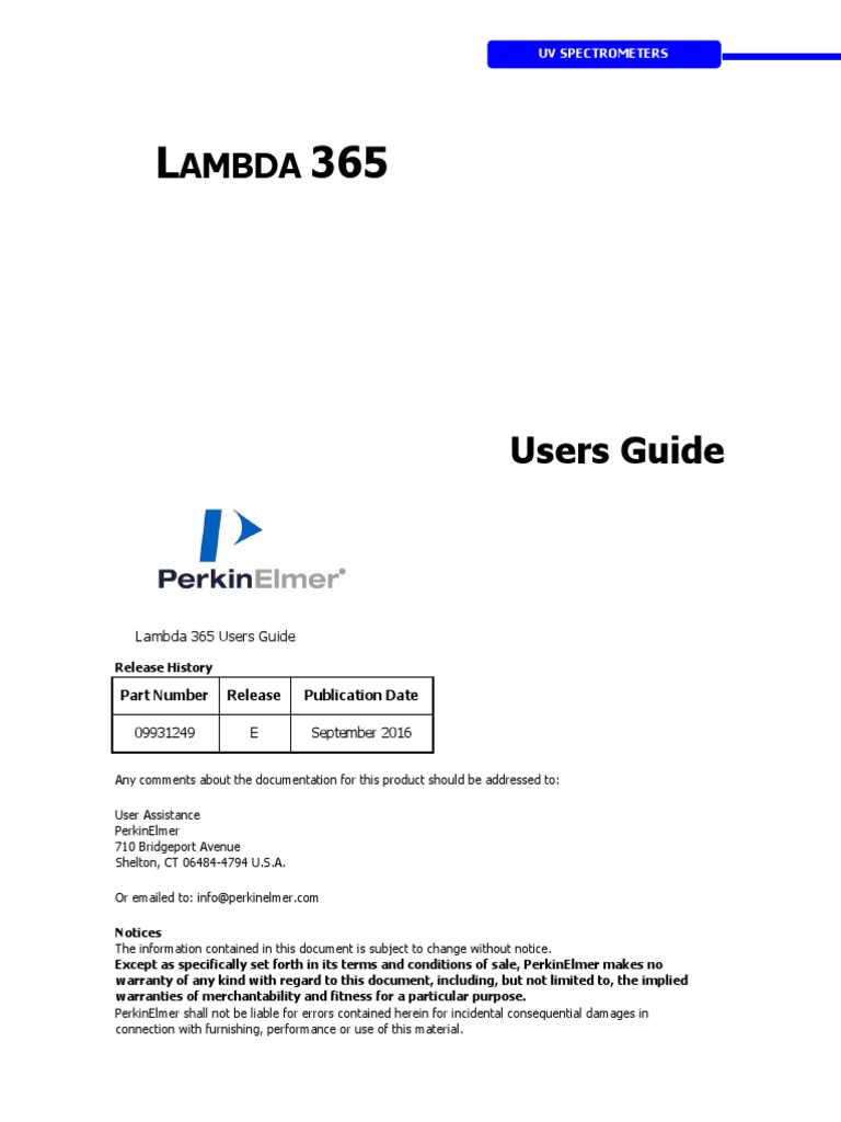 09931249E Lambda 365 Users Guide | Absorption Spectroscopy | Electromagnetic Radiation