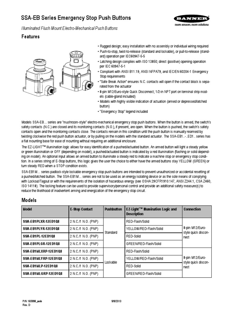 Banner DEE2R 850D Datasheet PDF | PDF | Switch | Alternating Current