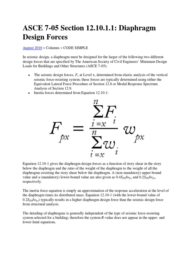 ASCE 7-05 Diaphragm Design Forces | PDF | Force | Applied And ...