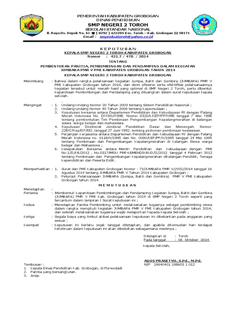SK Panitia PMR Dan Pembimbing Jumbara | PDF