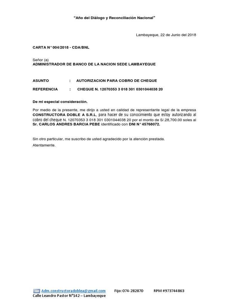 Carta Banco de La Nacion | PDF