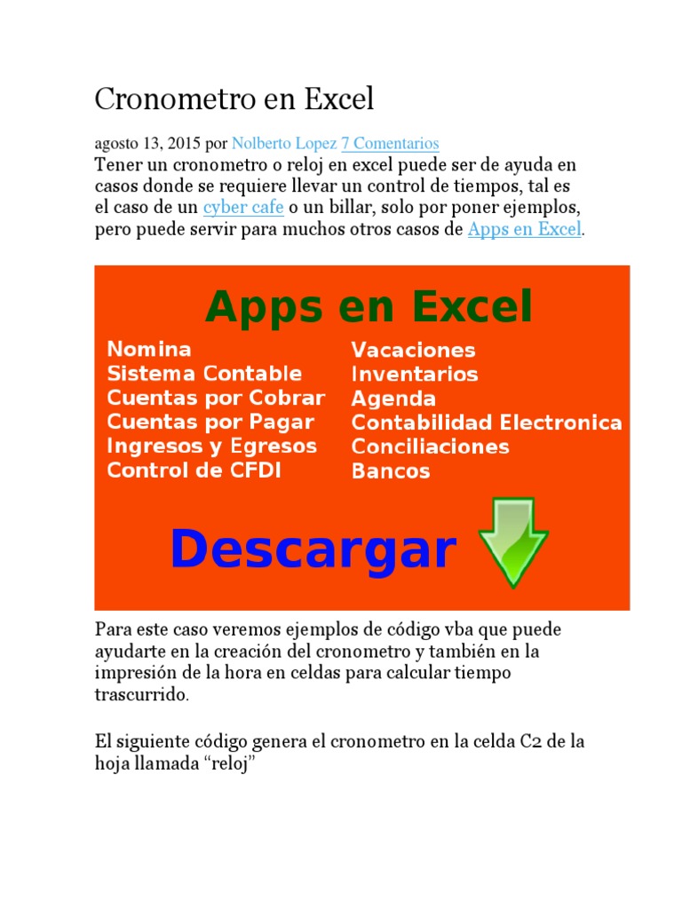 Cronometro en Excel | PDF | Macro (informática) | Microsoft Excel
