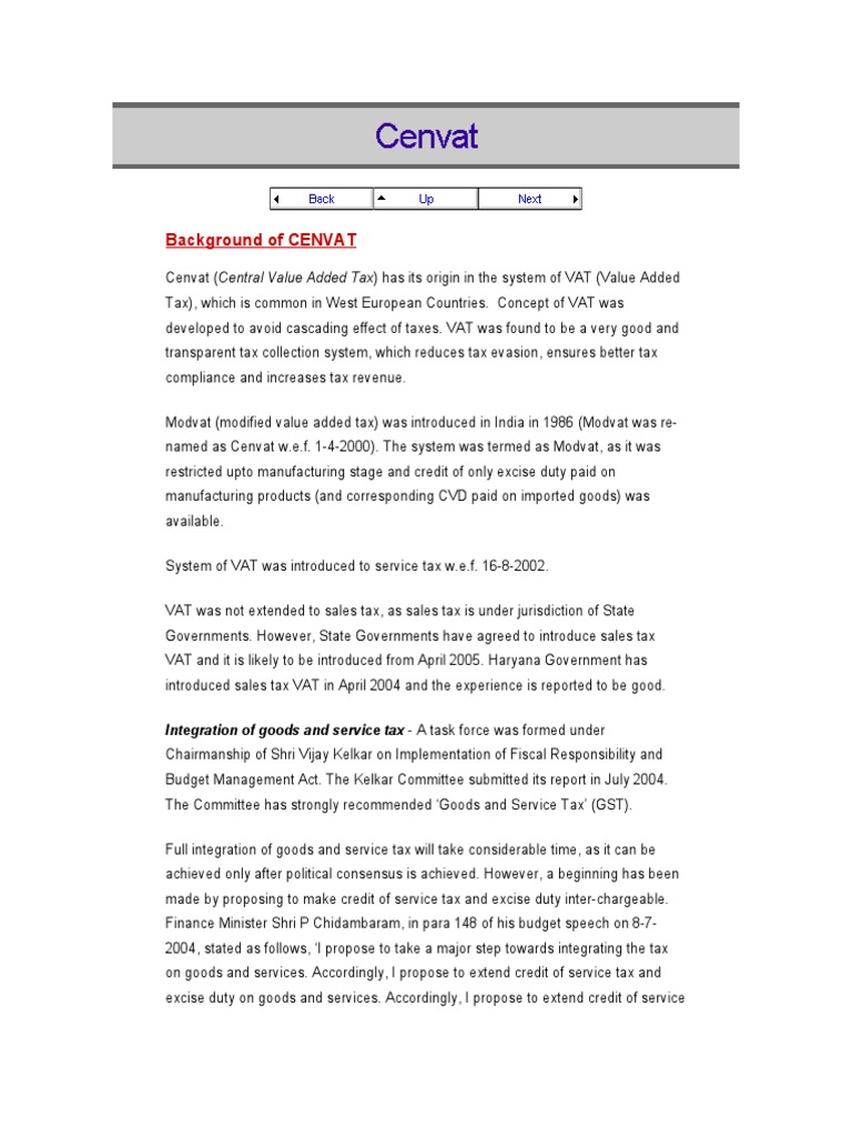 Background of CENVAT | Download Free PDF | Value Added Tax | Taxes