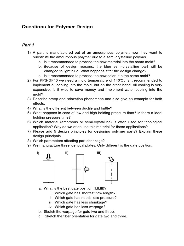 Questions Polymer Design PDF | PDF | Casting (Metalworking) | Polymers