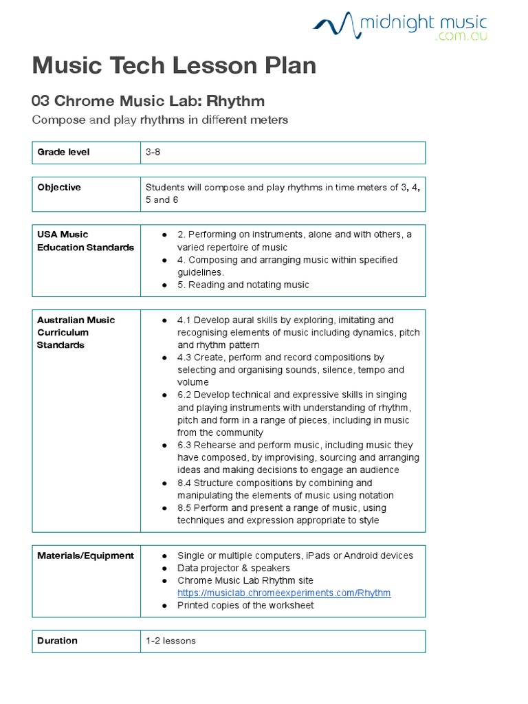 Lesson Plan Chrome Music Lab Rhythm Handout | PDF | Rhythm | Musical ...