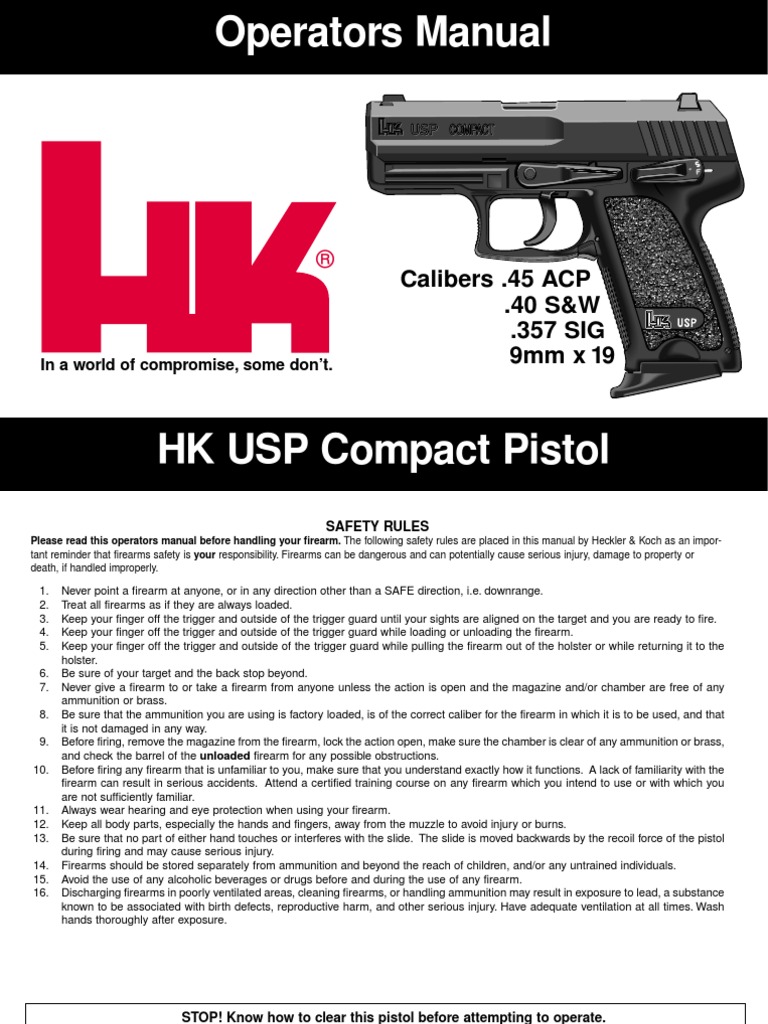HK USP Compact | PDF | Trigger (Firearms) | Handgun