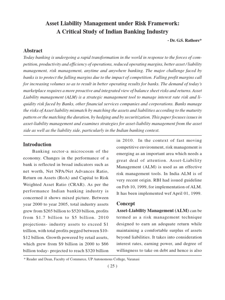 Asset Liability Management Under Risk Framework | PDF | Market ...