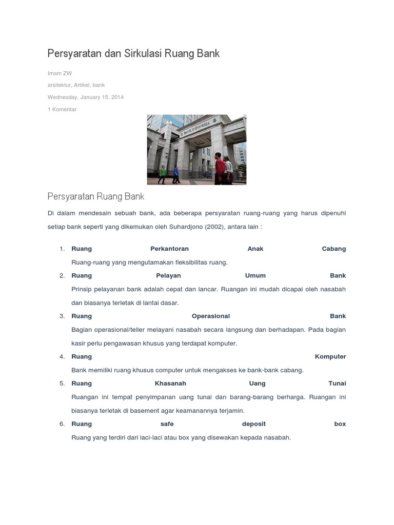 Persyaratan Dan Sirkulasi Ruang Bank | PDF