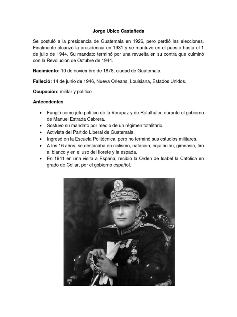 Jorge Ubico Castañeda | PDF | Ciencias sociales | Historia