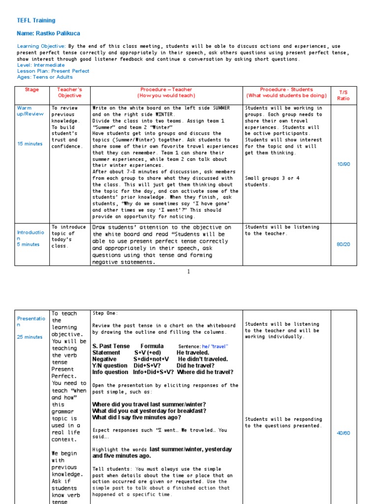TEFL PPT | Perfect (Grammar) | Question