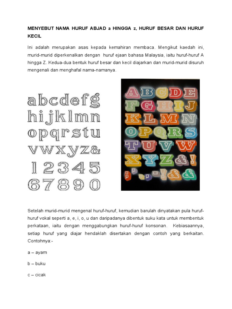 Mengenal Huruf A-Z dalam Bahasa Malaysia | PDF