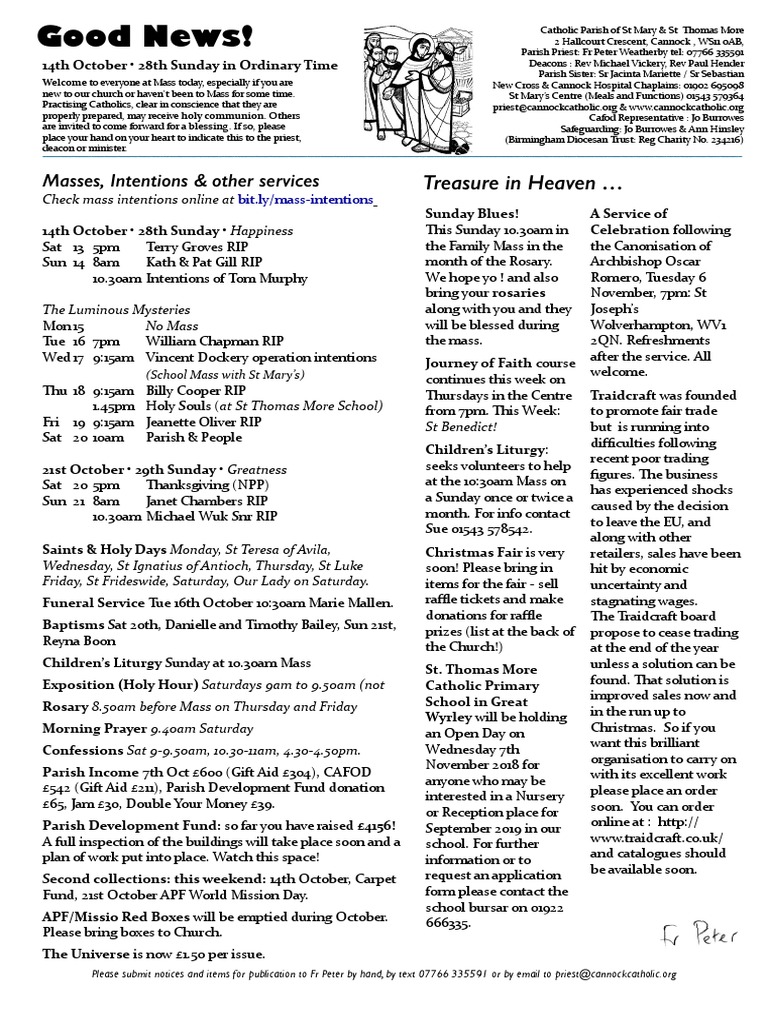 GN130 - 14th October 2018 - 28th Sunday in Ordinary Time | PDF | Rosary ...