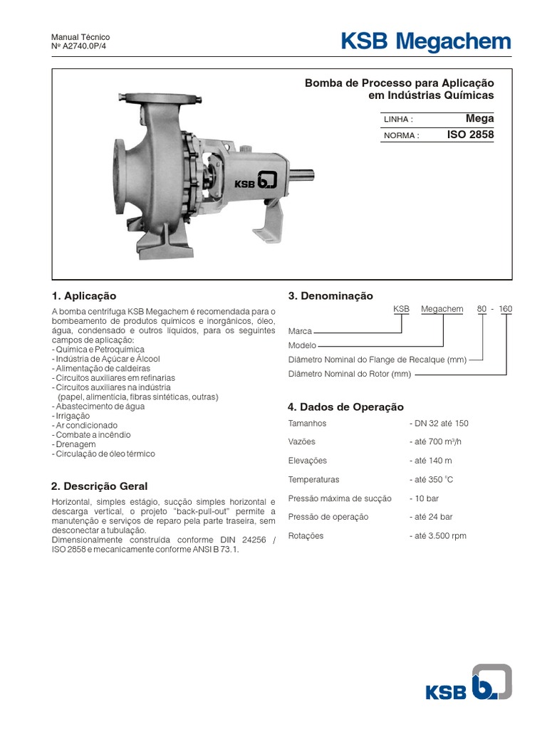 Catalogo Ksb Megachem | Bomba | Engenharia Mecânica