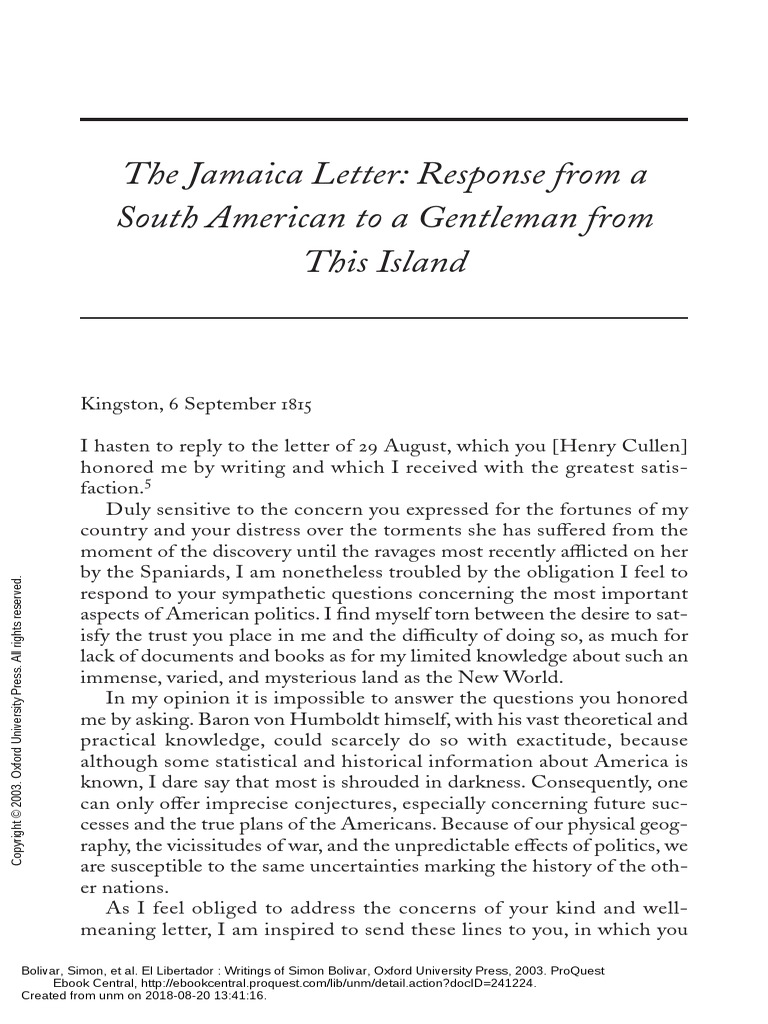 Bolivar - Jamaica Letter | PDF