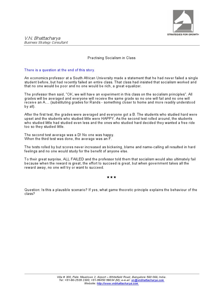 Socialism Experiment in Classroom | PDF