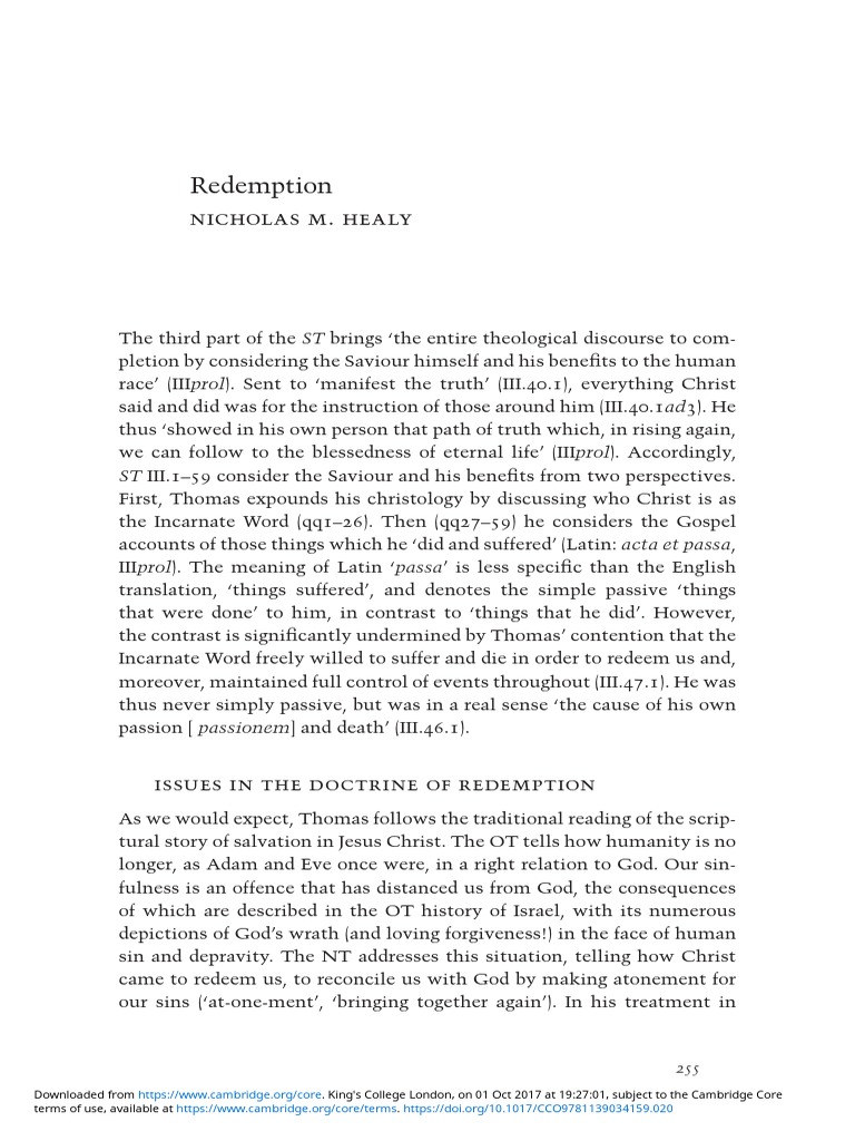Redemption: Nicholas M. Healy | PDF | Salvation | Atonement In Christianity