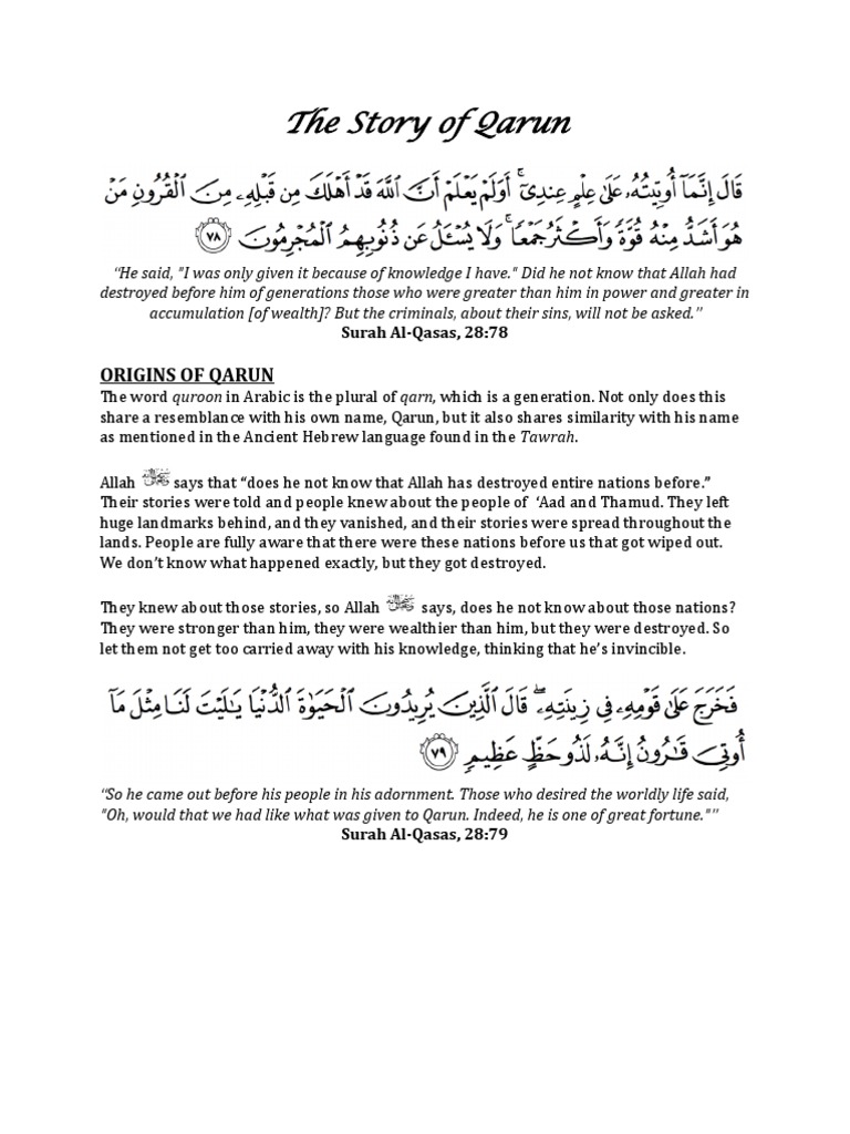 The Story of Qarun | PDF | Moses In Islam | Patience
