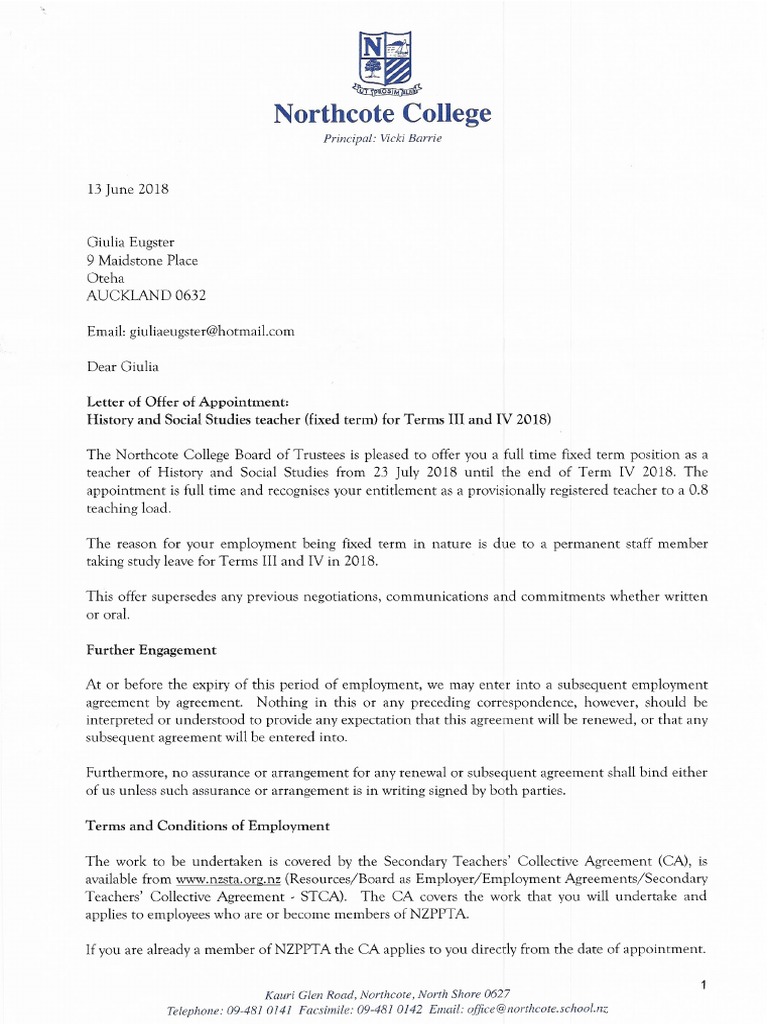 Letter of Offer and Acceptance | PDF