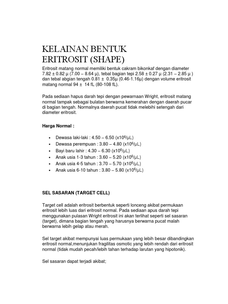 Kelainan Bentuk Eritrosit dan Dampaknya | PDF