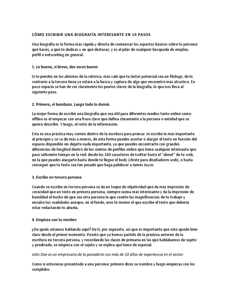 Cómo Escribir Una Biografía Interesante en 10 Pasos | PDF | Magnetismo ...