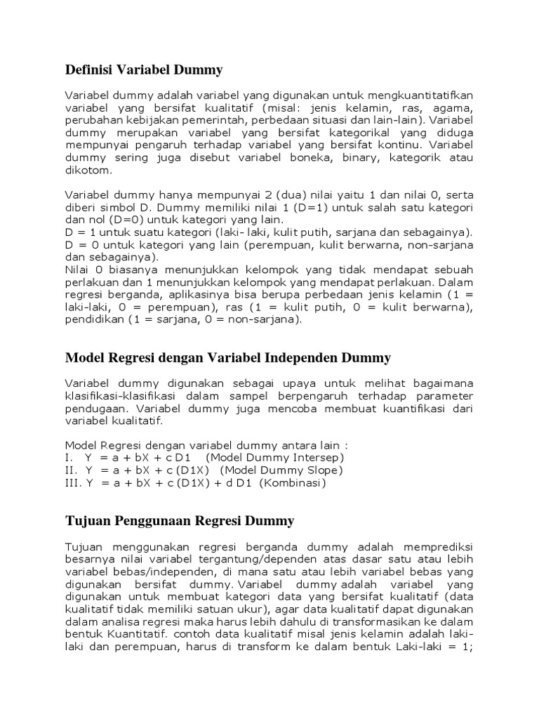 Definisi Variabel Dummy - Tugas | PDF
