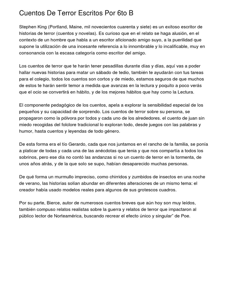 Cuentos De Terror Escritos Por 6to B