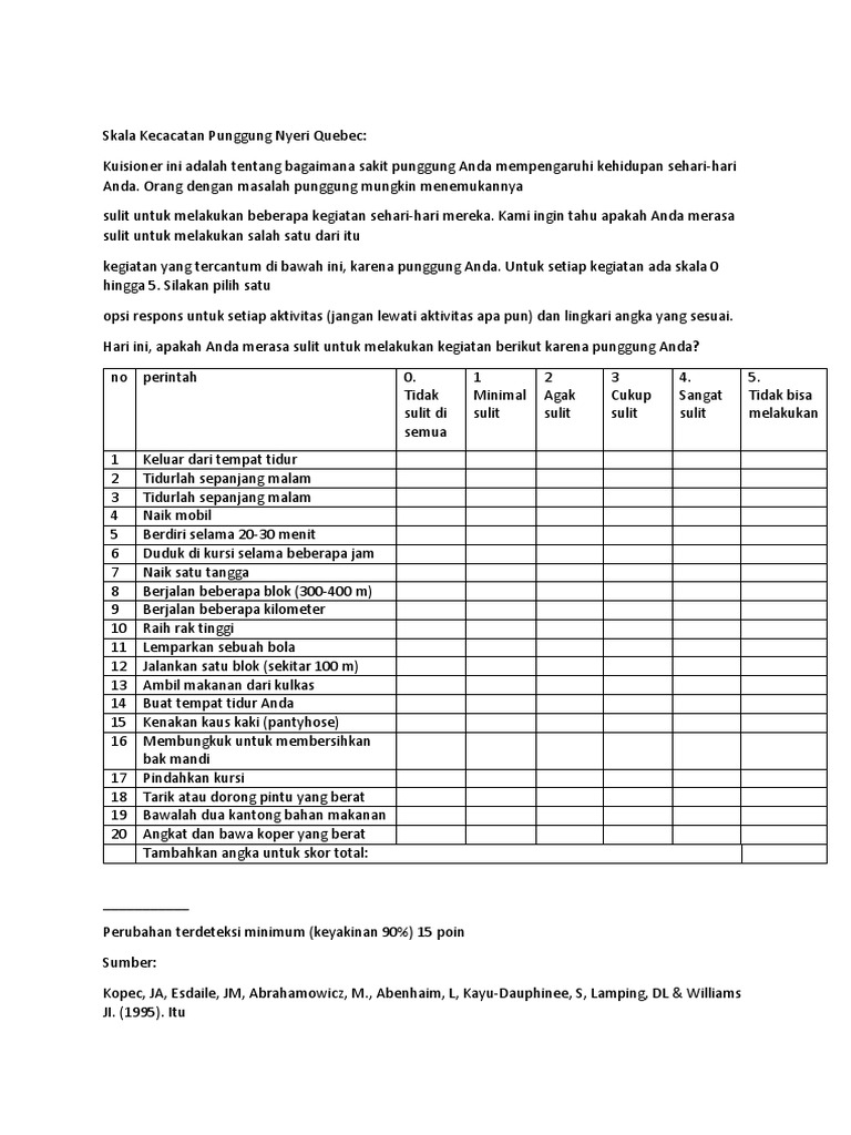 Quebec Back Pain Disability Scale10 Indonesia | PDF