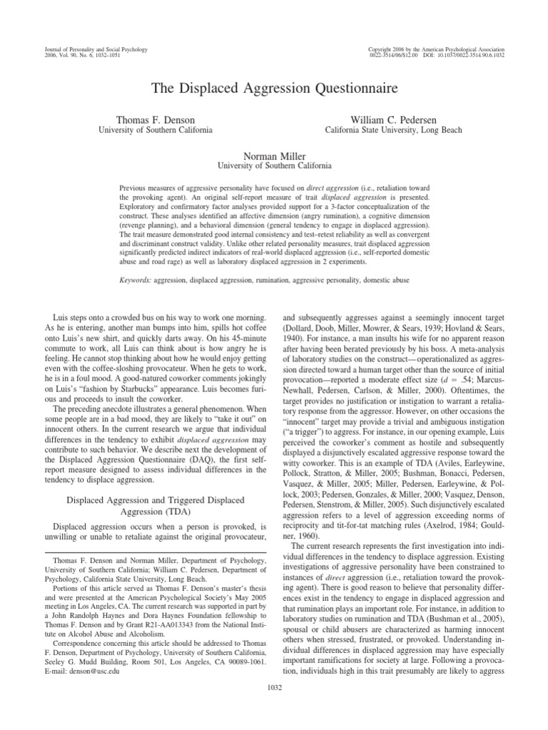 The Displaced Aggression Questionnaire | PDF | Factor Analysis | Aggression