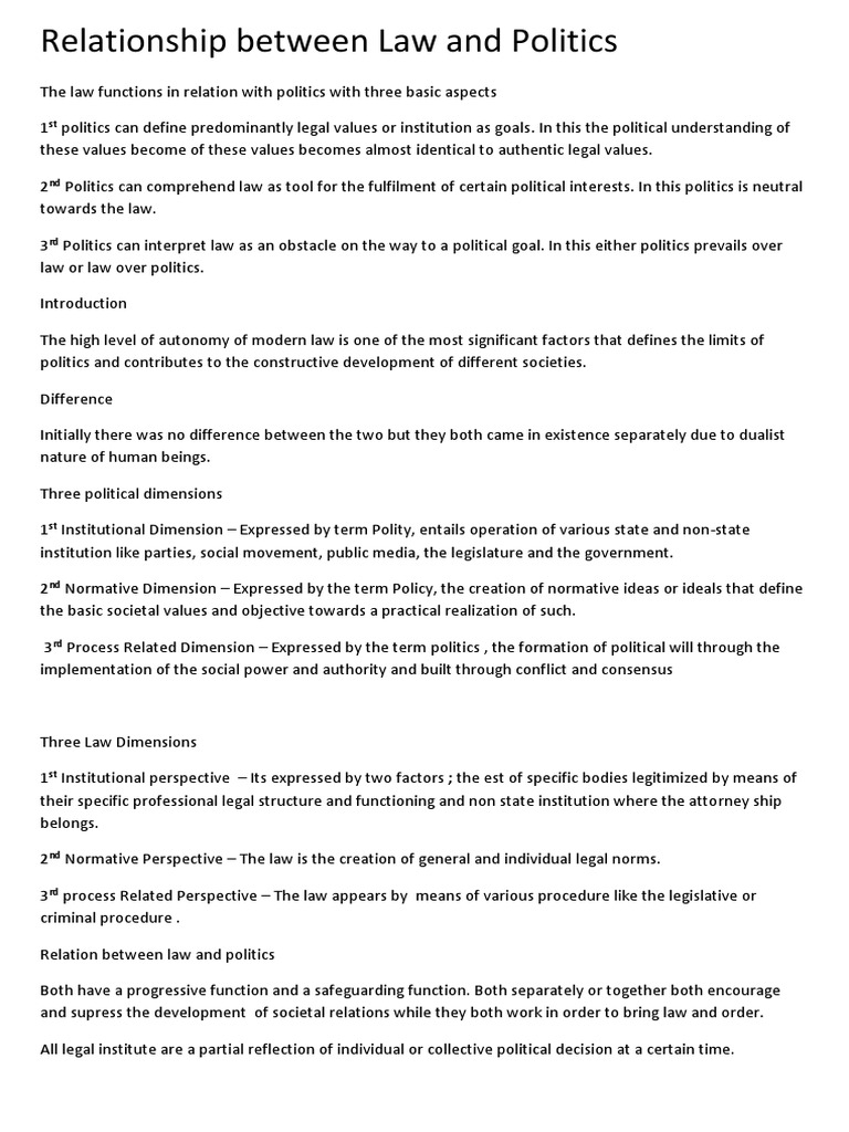 Law and Politics: A Complex Relationship | PDF | Value (Ethics ...