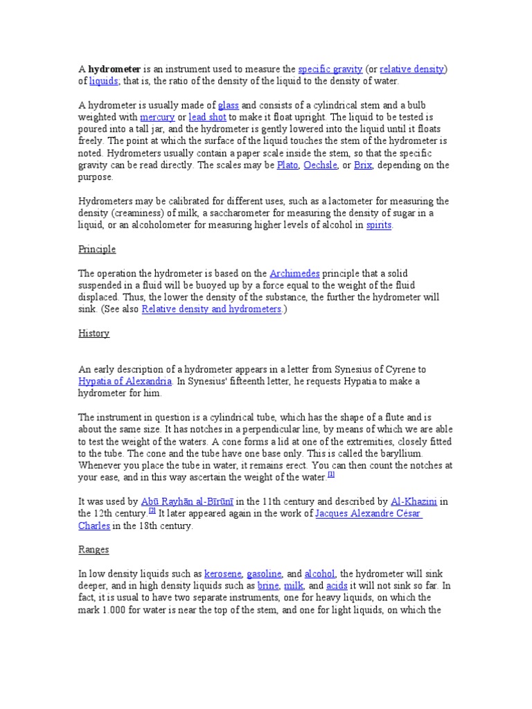 Hydrometer | PDF | Physical Quantities | Quantity
