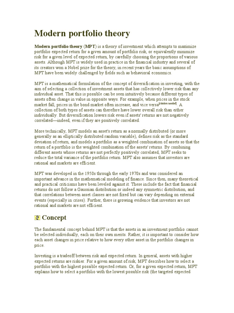 Modern Portfolio Theory | PDF | Modern Portfolio Theory | Capital Asset ...
