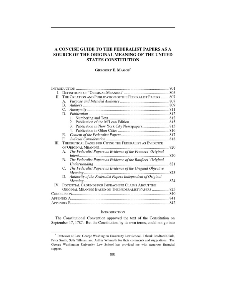 A Concise Guide To The Federalist Papers As A Source of The Original ...