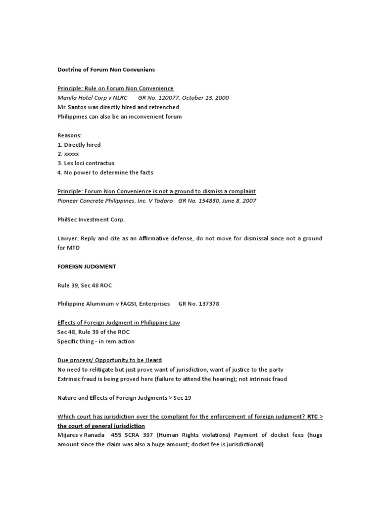 Analysis of Key Principles Related to the Doctrine of Forum Non ...