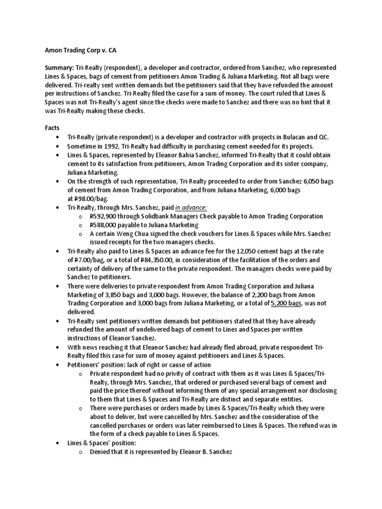 Amon Trading Corp V CA | PDF | Corporations | Private Law