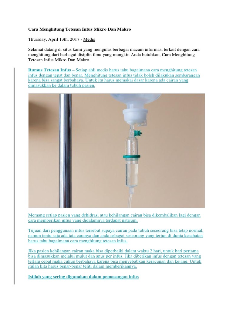 Cara Menghitung Tetesan Infus Mikro Dan Makro | PDF | Kesehatan ...