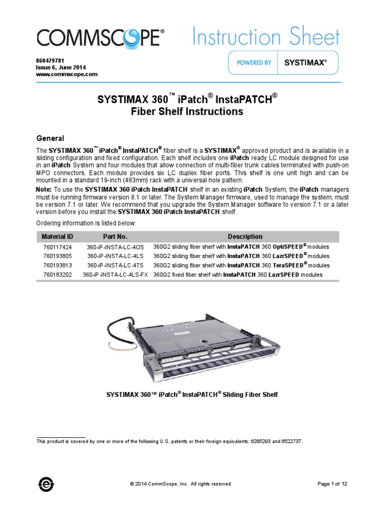 Systimax 360 Ipatch Instapatch Fiber Shelf Instructions: General | PDF ...
